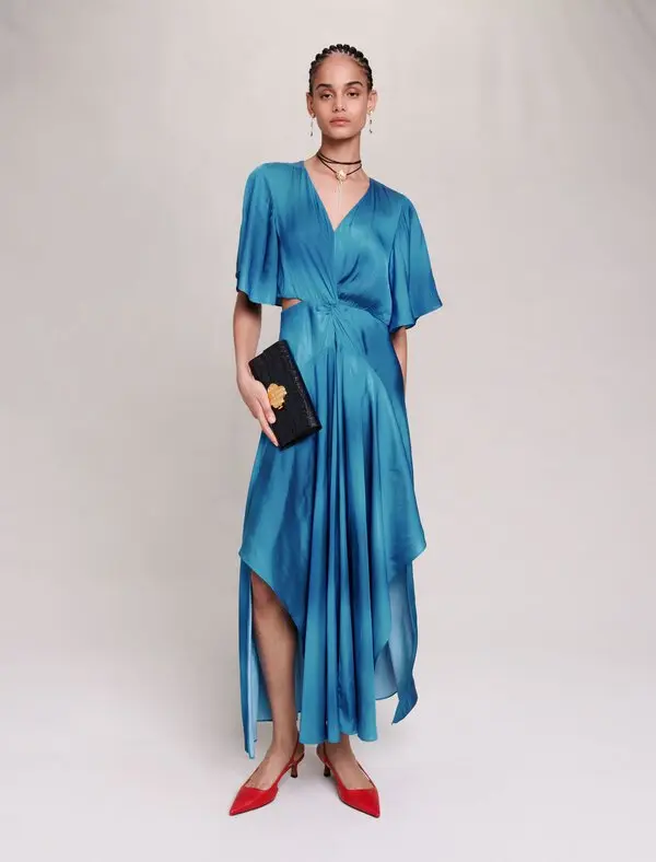 blue chintz clarice bows dress Waves Maxi Dress in Blue | Off The Shoulder Flowy Maxi Dress