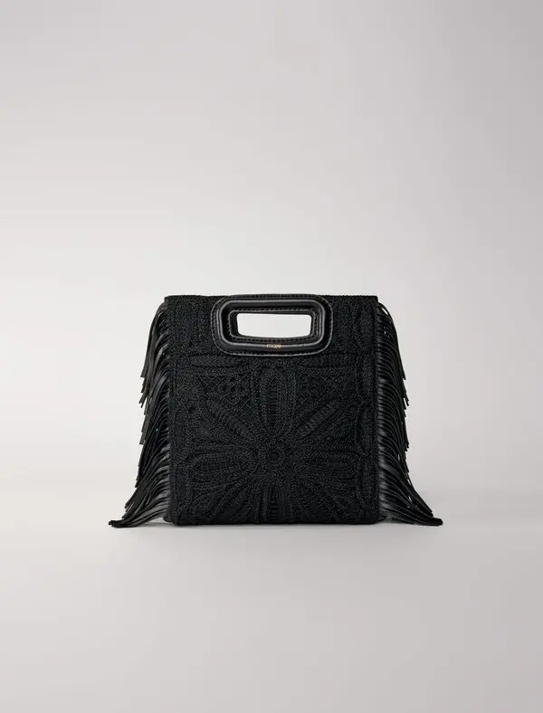 Maje Crochet-Knit M Bag In Black 50% Off Editorialist
