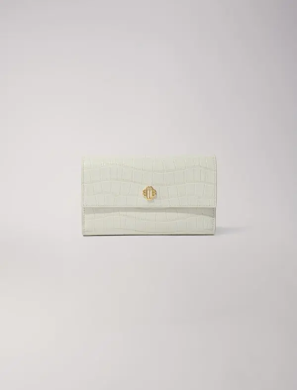 Maje Croc-effect Embossed Leather Clutch - Vanilla Ecru