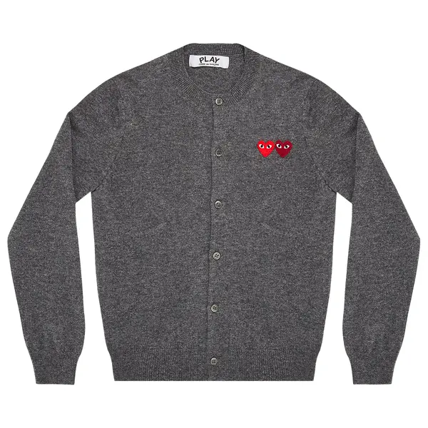 Play Comme Des Garcon Wool Double Heart Cardigan - Grey