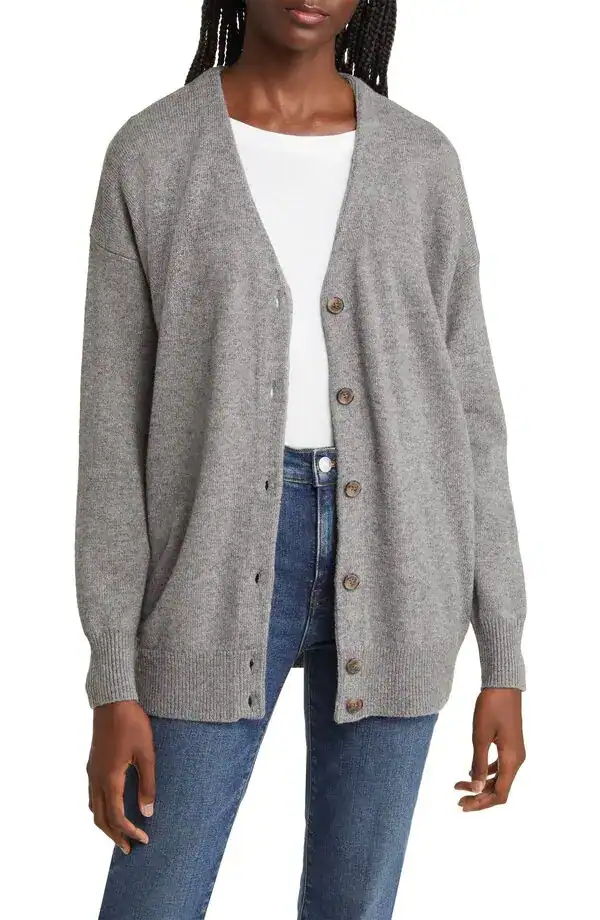 Madewell V-Neck Relaxed Cardigan In Heather Pewter 50% Off