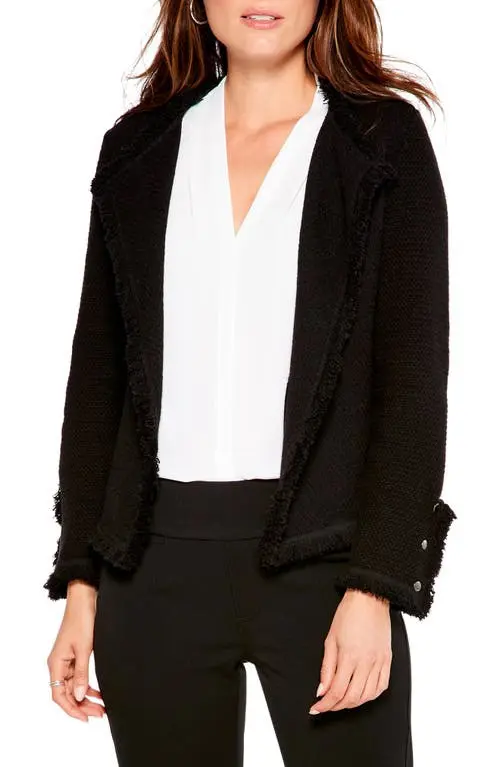 NIC+ZOE Fringe Mix Knit Jacket - Black Onyx