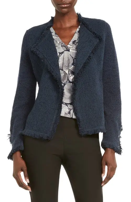 NIC+ZOE Fringe Mix Knit Jacket - Dark Indigo