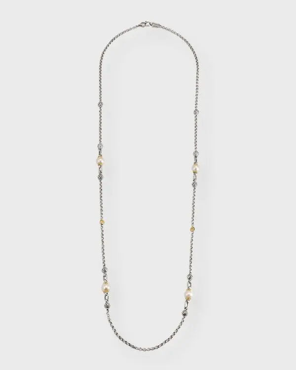 Konstantino Sterling Silver And 18k Gold Pearl Station Necklace - Two Tone