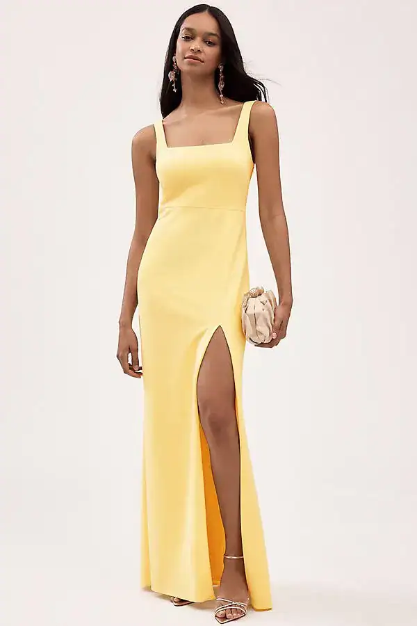 Bhldn Blake Square-Neck Maxi Dress Yellow Editorialist