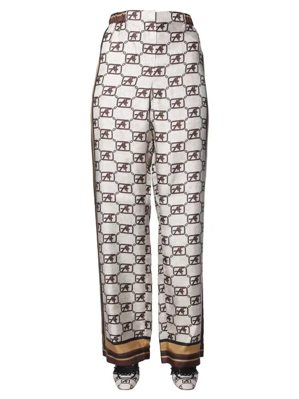 Alberta Ferretti Logo Printed Silk Pants