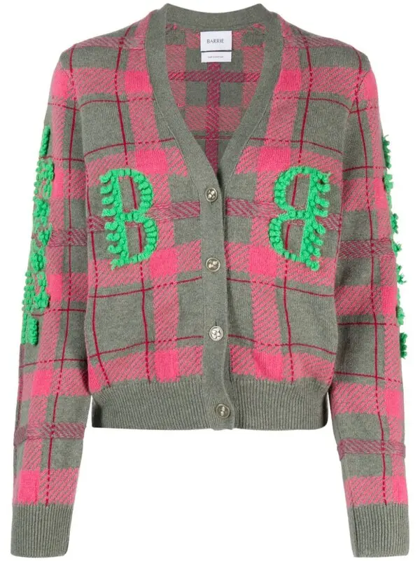 BARRIE Logo-embossed Tartan Cashmere Cardigan - Green