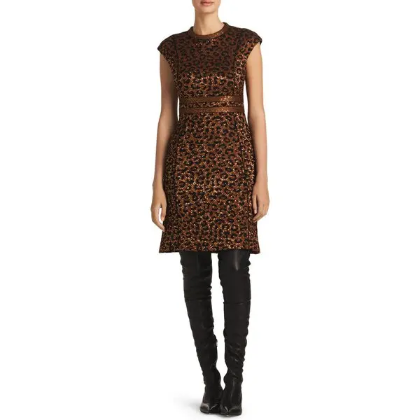 St. John Sequin Leopard Jacquard Dress