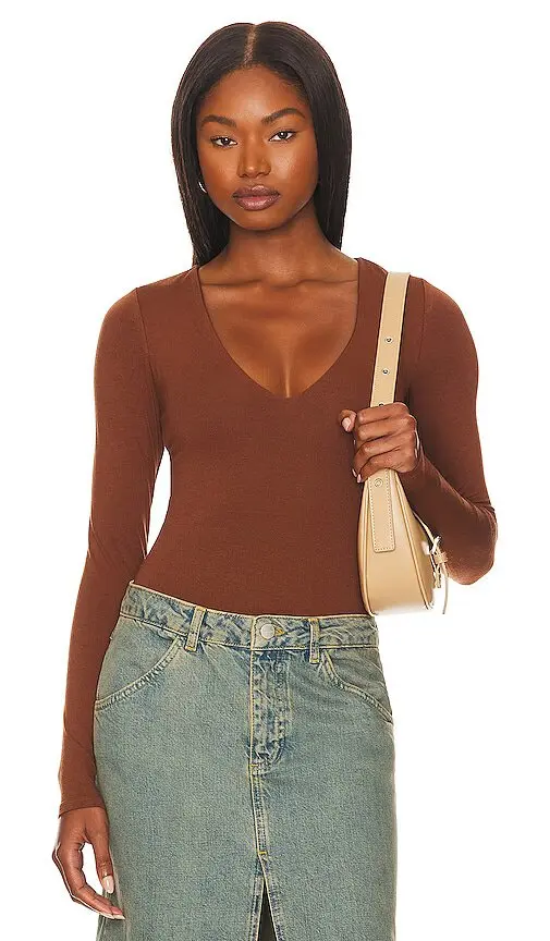 AFRM X Essentials Kloie Bodysuit In Chocolate - Cappuccino | Editorialist