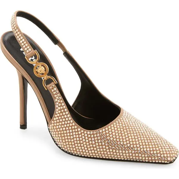 Versace Crystal Slingback Pump - Camel/gold