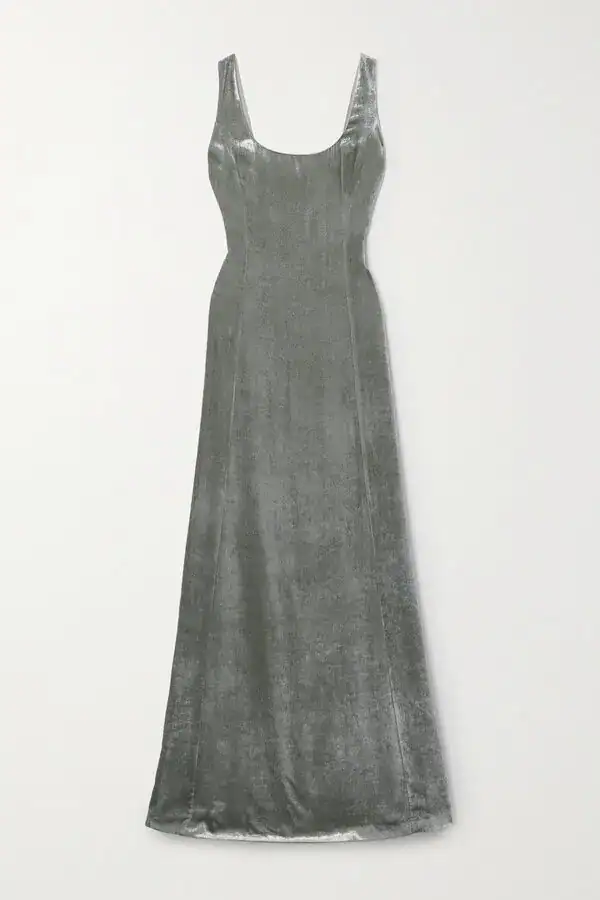 ralph lauren grey velvet dress Metallic Gown In Gray - 40% Off size-petite