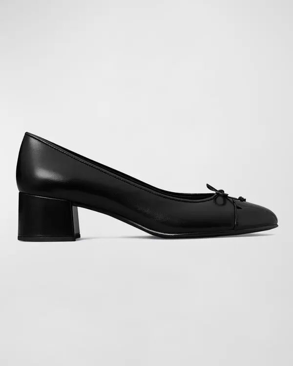 Tory Burch Mixed Leather Cap-toe Ballerina Pumps - Perfect Black  Perfect Black