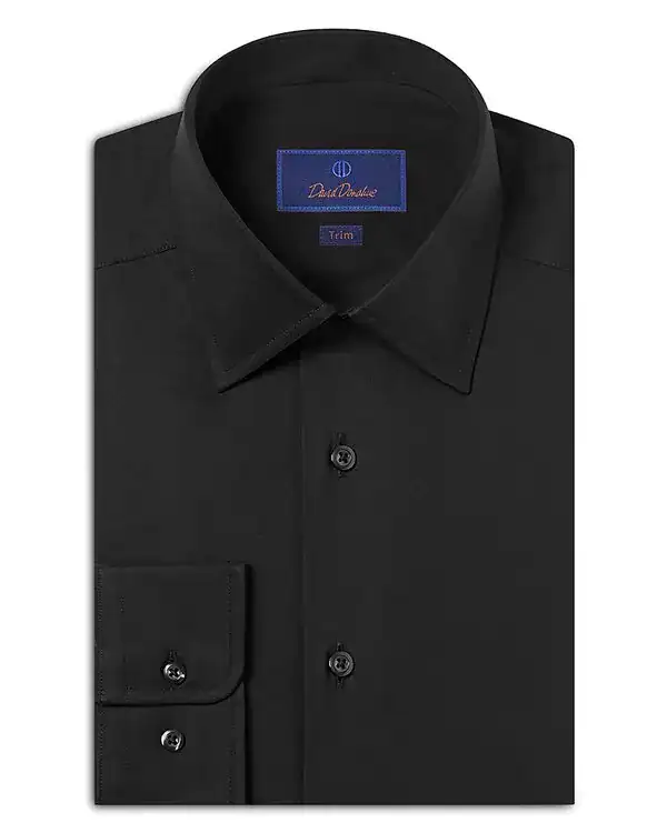 David Donahue Superfine Twill Black Dress Shirt 16.5 34-35 Trim