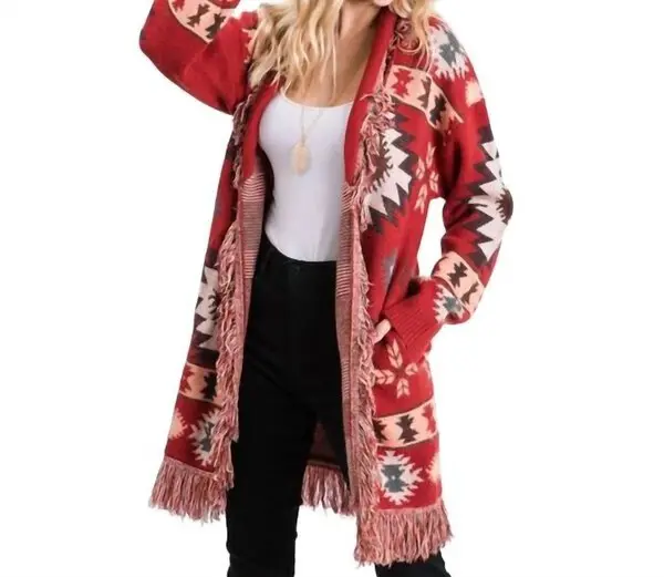 Buy Jodifl Aztec Cardigan In Brick - Red At 34% Off | Editorialist