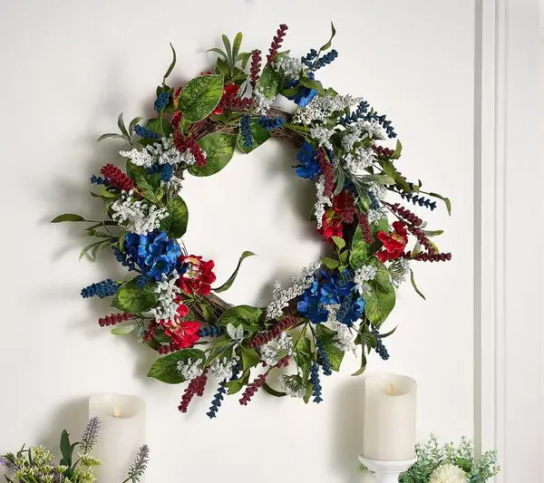 VALERIE PARR HILL As Is Red, White And Blue Hydrangea Wreath Valerie