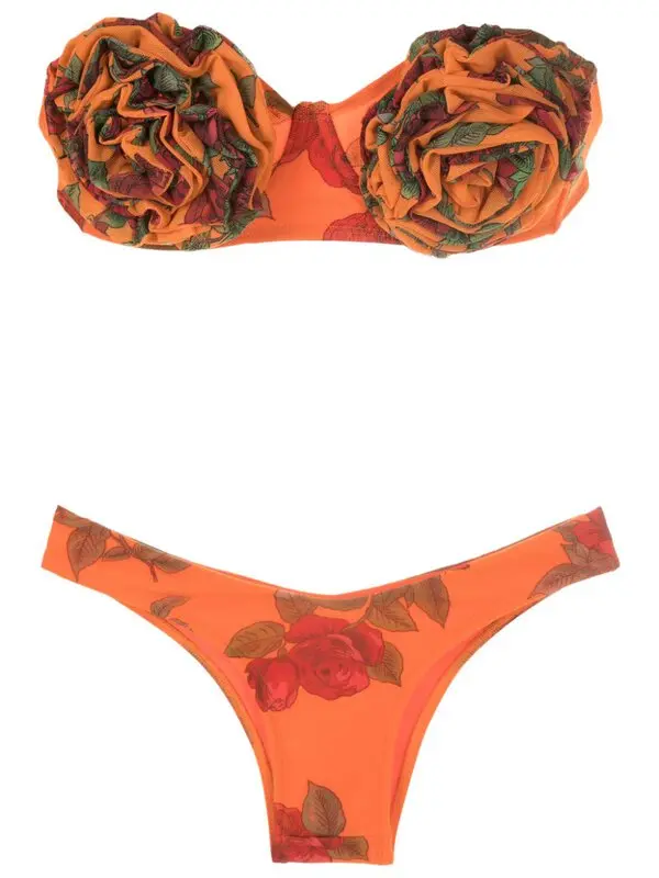 AMIR SLAMA Floral-appliqué Bustier Bikini Set