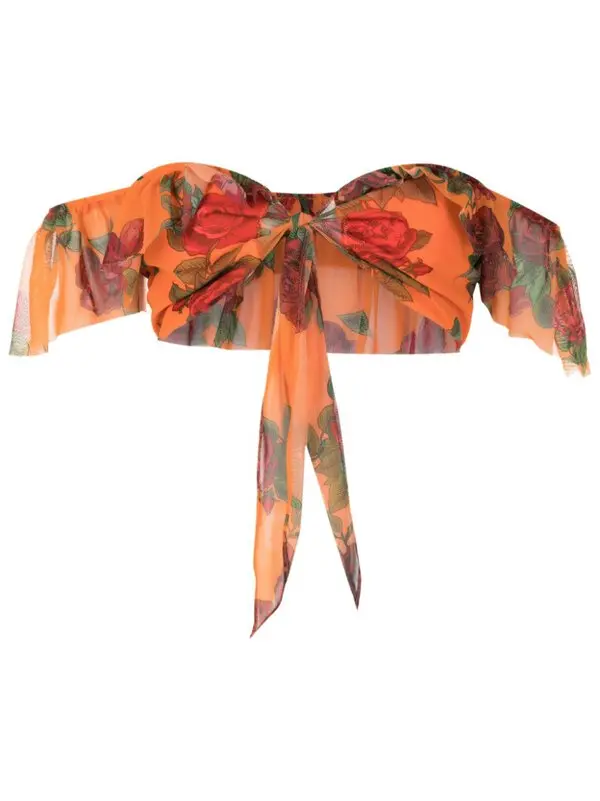 AMIR SLAMA Floral-print Mesh Crop Top
