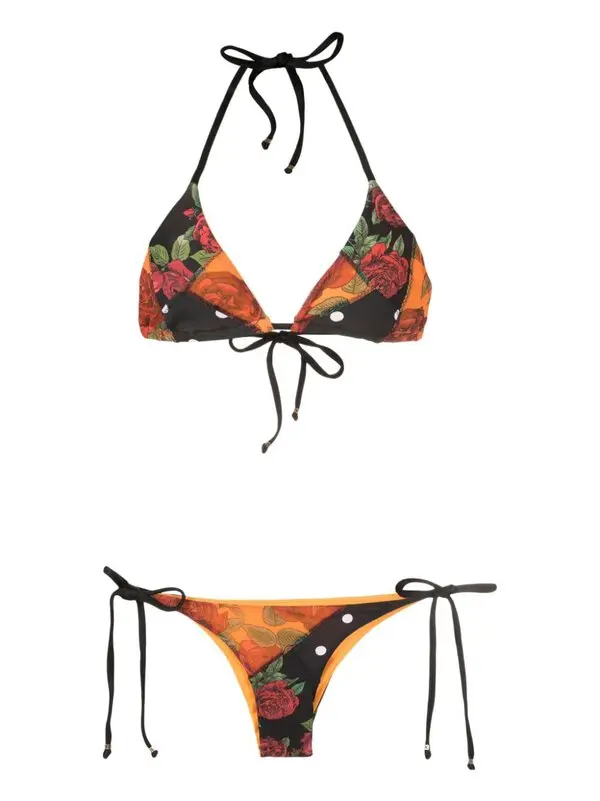 AMIR SLAMA Patchwork Rose-pattern Bikini Set