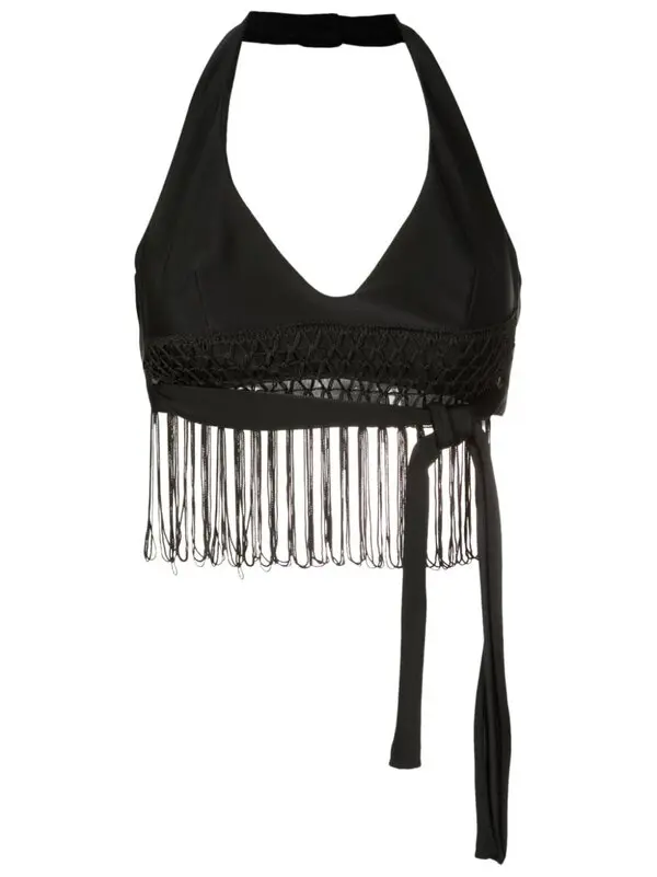 AMIR SLAMA Macramé-hem V-neck Top