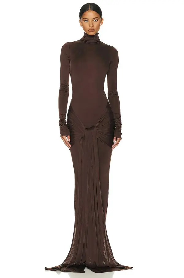 HELSA Slinky Jersey Sarong Maxi Dress - Chocolate Brown