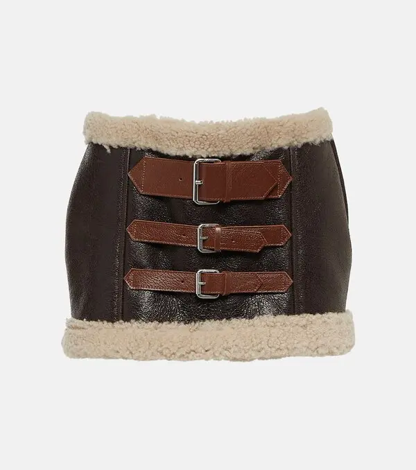Blumarine Shearling-trimmed Leather Miniskirt