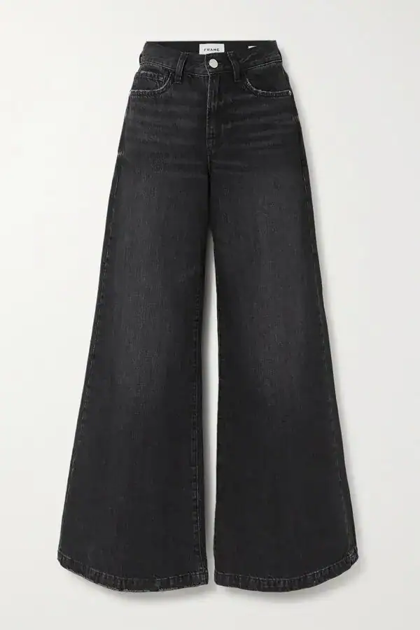 Frame Le Baggy Palazzo Low-Rise Wide-Leg Jeans In Black 50% Off