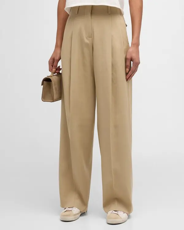 Golden Goose Pleated Wide-leg Wool Pants - Sand