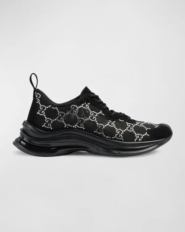 Gucci Gg Crystal Mesh Runner Sneakers - Black | Editorialist