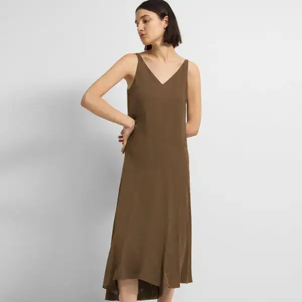 Theory Asymmetrical Dress In Washed Twill In Willow - 80% Off