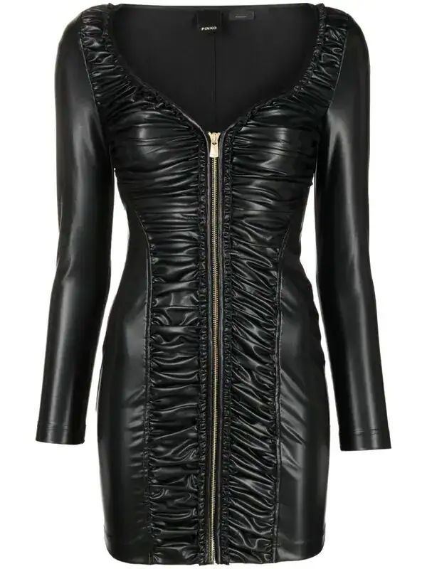 Pinko Ruched Faux-Leather Mini Dress In Black - 67% Off | Editorialist