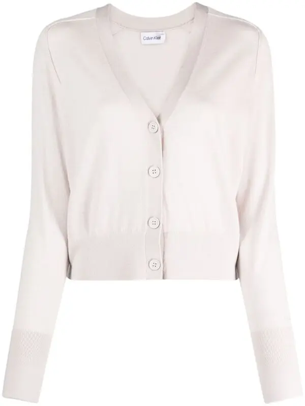 Calvin Klein V-neck Wool Cardigan - Grey