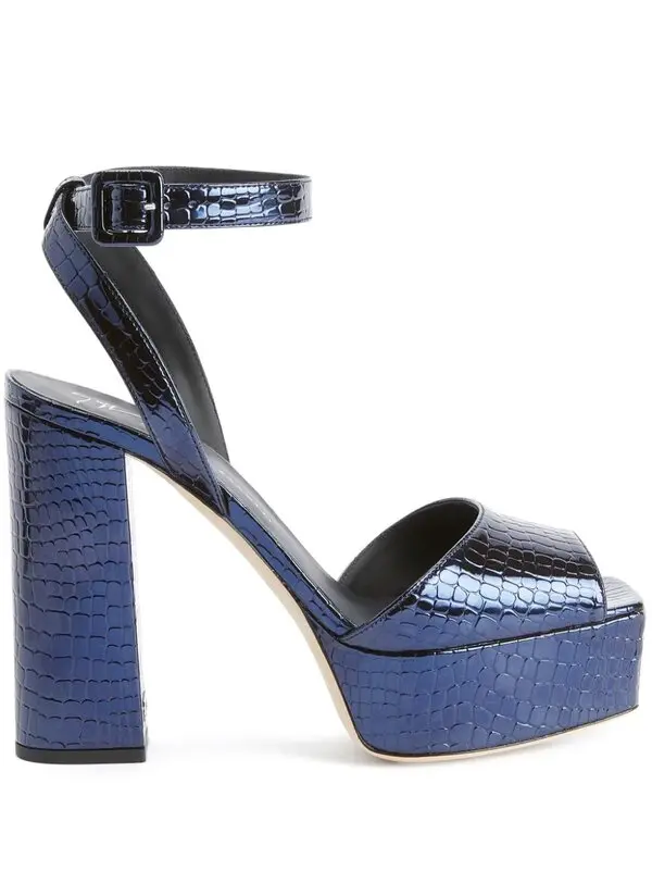 GIUSEPPE ZANOTTI Betty 120mm Leather Sandals - Blue