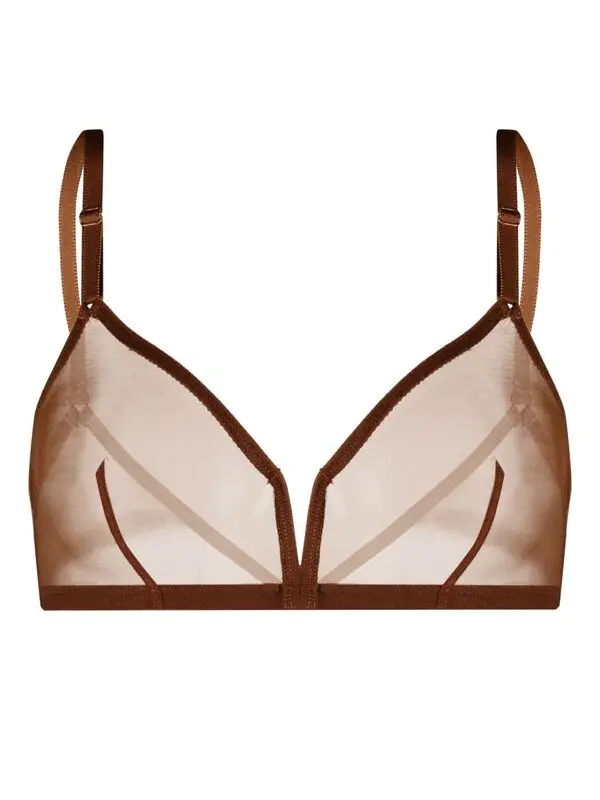 ERES Contrasting-trim Spaghetti-strap Bra - Brown