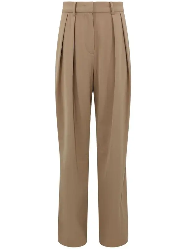 Staud Luisa Pleated Wide-leg Trousers - Brown