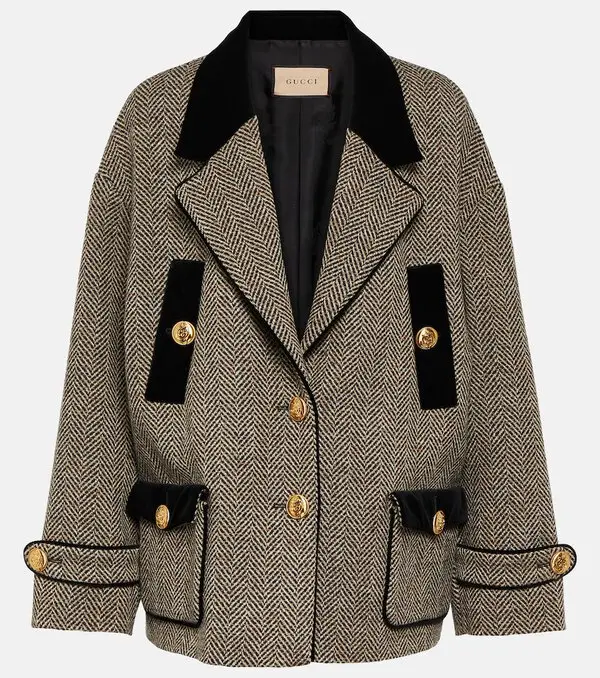 Gucci Herringbone Wool-blend Coat - Beige | Editorialist