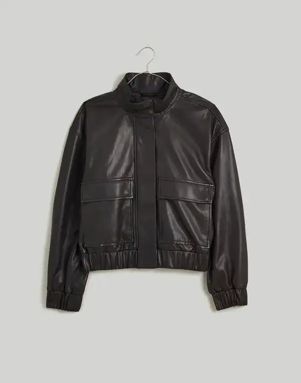 Madewell Leather Bomber Jacket In True Black 20% Off Editorialist