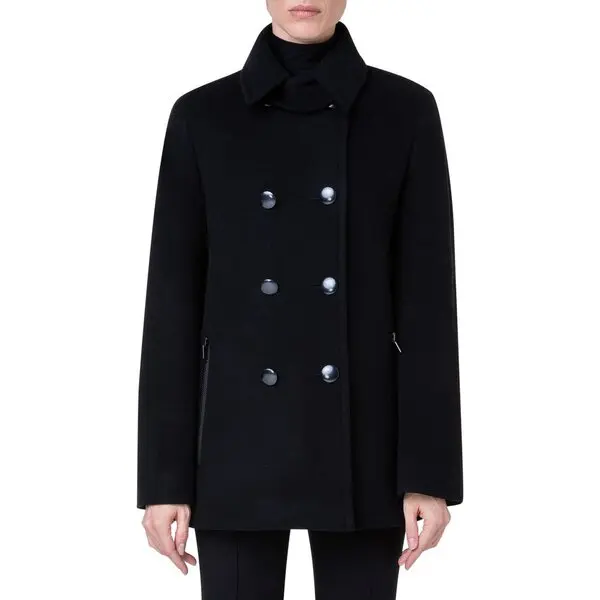 Akris Wool Blend Pea Coat - 009 Black