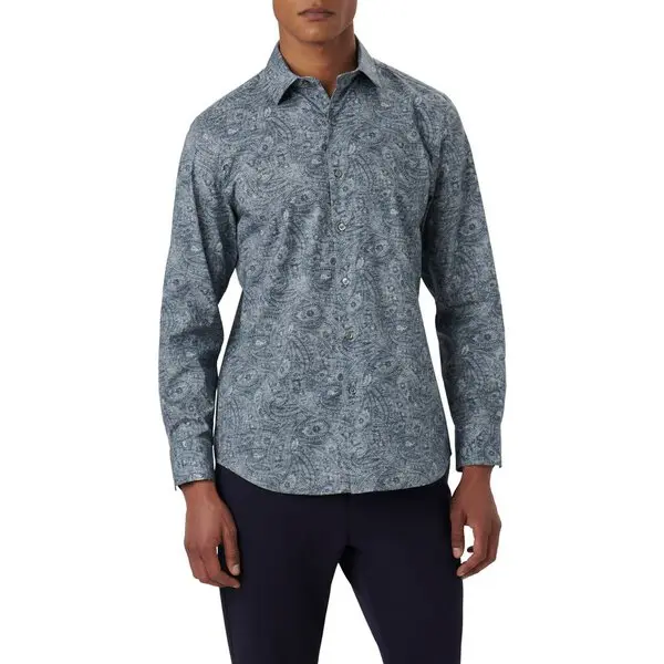 Bugatchi Axel Paisley Print Stretch Cotton Button-up Shirt - Cement