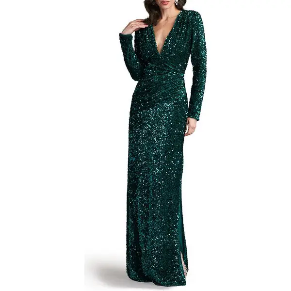 Tadashi Shoji Sequin Long Sleeve Gown