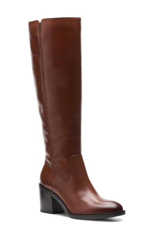Clarks Valvestino Hi Knee High Boot - Dark Tan Lea