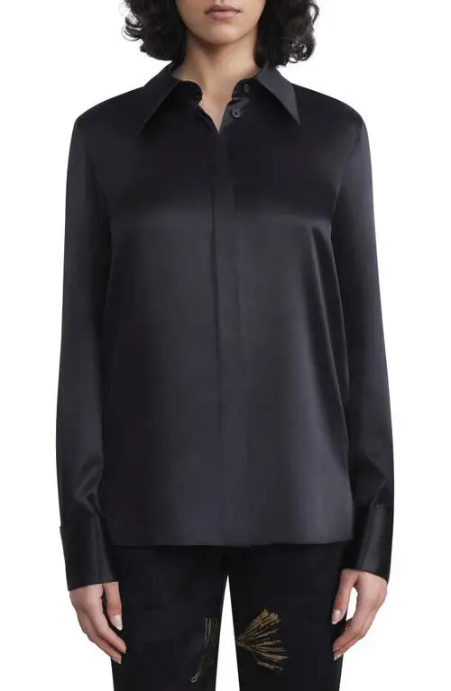 Lafayette 148 New York French Cuff Silk Blouse - Black