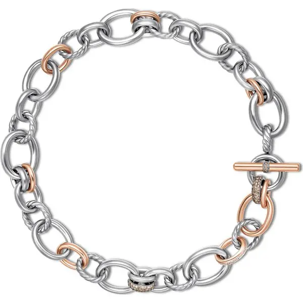 David Yurman Mercer™ Mélange Pavé Diamond Link Necklace - Sterling Silver/18k Rose Gold