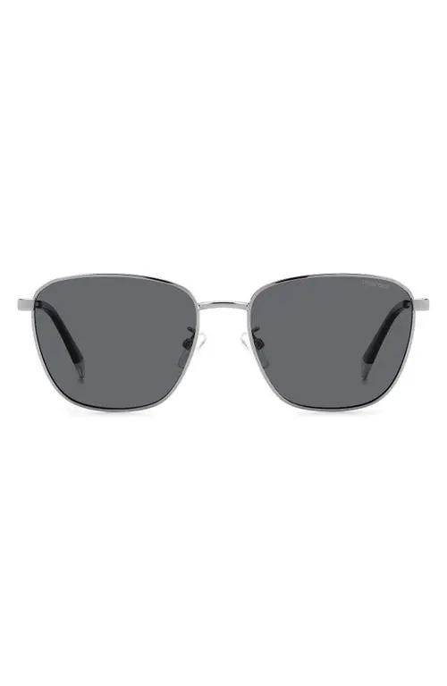 POLAROID 56mm Polarized Rectangle Sunglasses - Ruthenium/gray Polarized