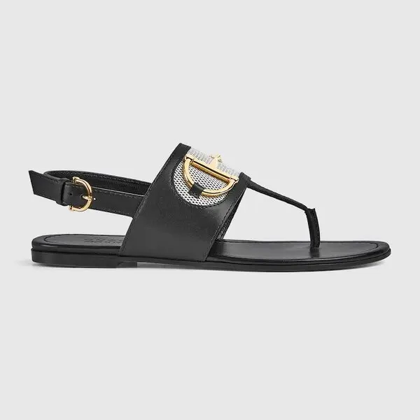 Gucci Leather Thong Sandal With Horsebit - Black