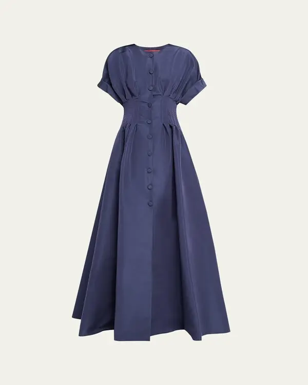 Carolina Herrera Corset-waist Button-front Gown - Dkblue