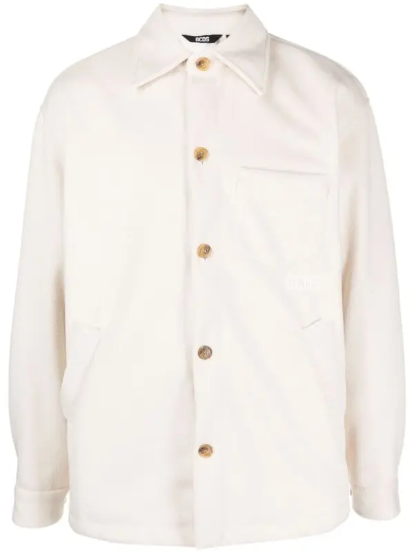 Gcds Logo-embroidered Overshirt - White