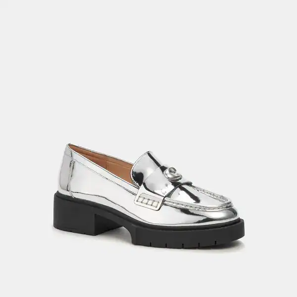 Coach Leah Loafer In Metallic In Silver - 50% Off | Editorialist display picture 1