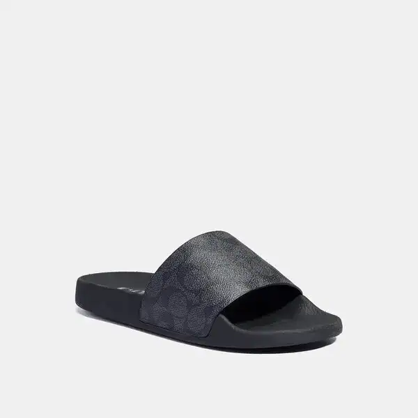 Coach Udele Sport Signature Canvas Slides - Charcoal/Black | Editorialist