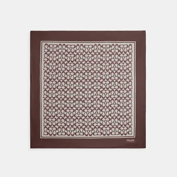 Coach Textured Signature Print Silk Square Scarf - Maple