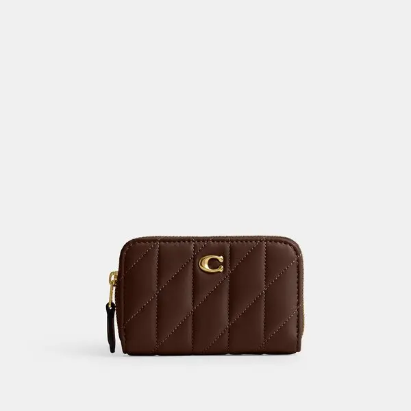 Coach Essential Small Zip Around Card Case With Pillow Quilting - Brass/maple